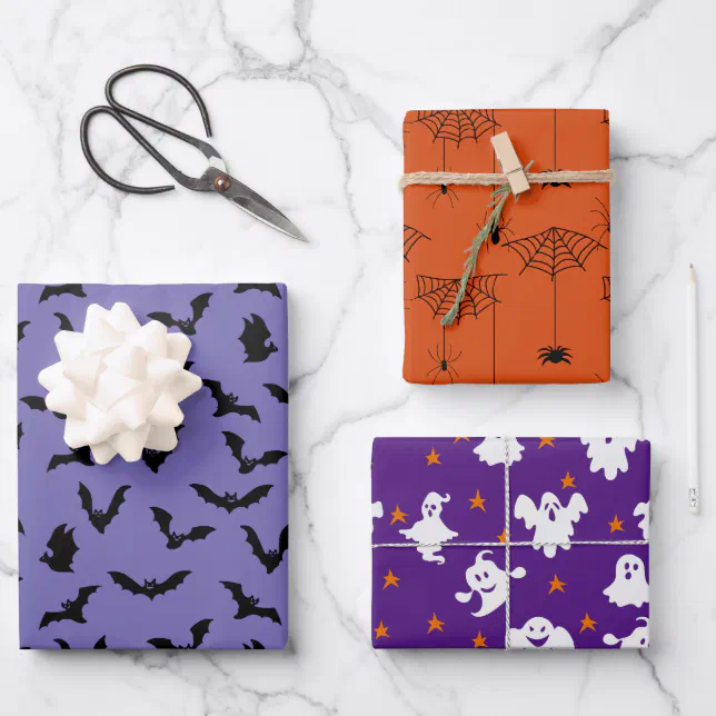 Halloween Patterns Ghost Pumpkins Spider Web Wrapping Paper Sheets | Zazzle