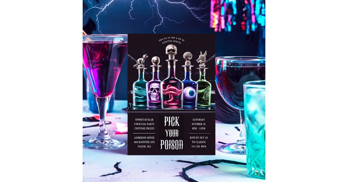 Halloween Pick Your Poison Custom Foil Invitation | Zazzle