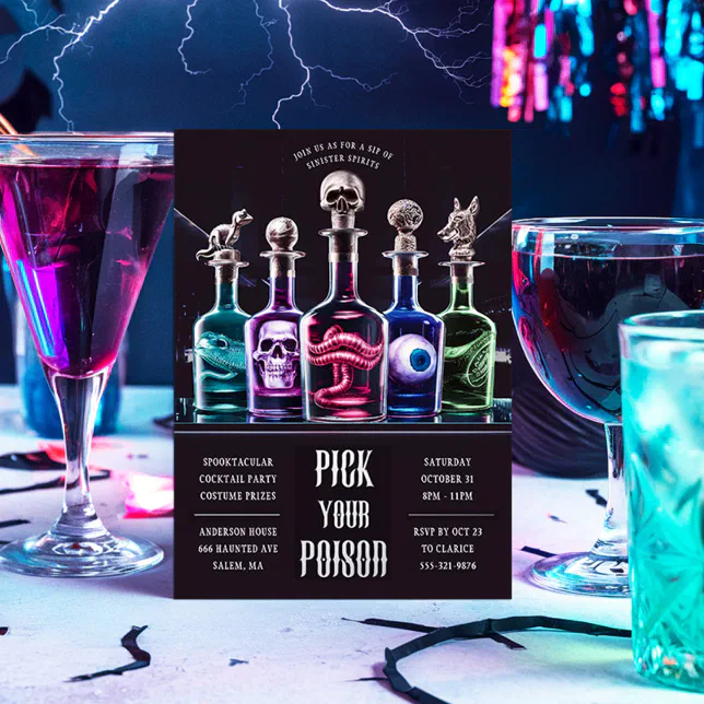 Halloween Pick Your Poison Custom Foil Invitation | Zazzle