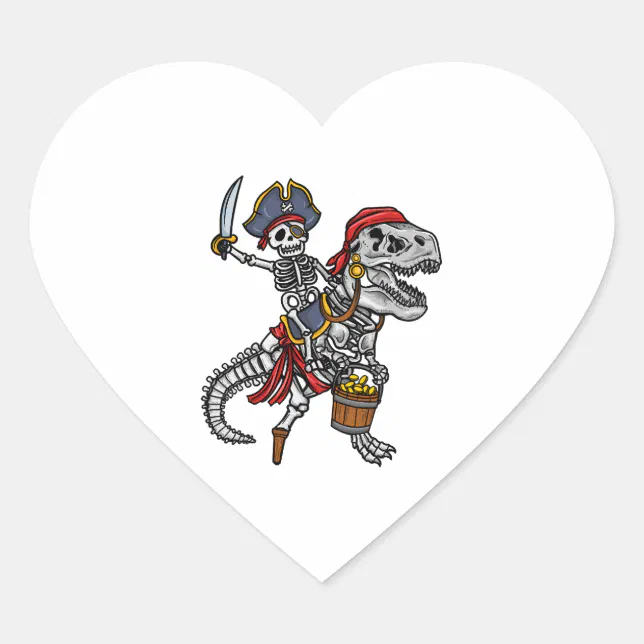 Halloween Pirate Dinosaur Skeleton Heart Sticker | Zazzle