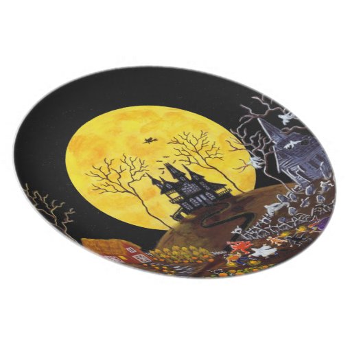 Halloween,plate,ghosts,haunted,house,witch Melamine Plate | Zazzle