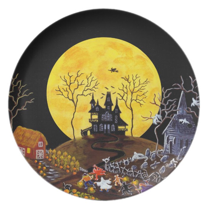 Halloween,plate,ghosts,haunted,house,witch Melamine Plate | Zazzle.com