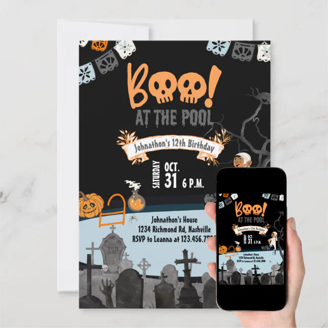 Halloween Pool Party Kids Swim Halloween Birthday Invitation | Zazzle