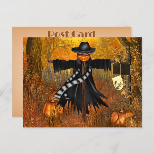Halloween Postcard with Scary Scarecrow | Zazzle