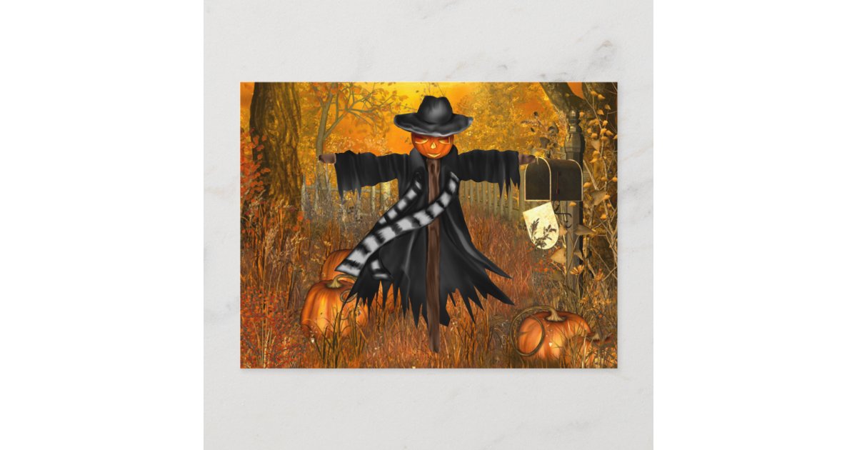 Halloween Postcard with Scary Scarecrow | Zazzle