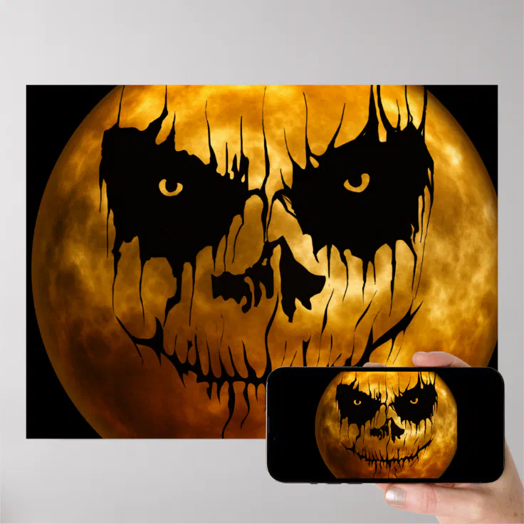 Halloween Poster-Scary Moon Face Poster | Zazzle