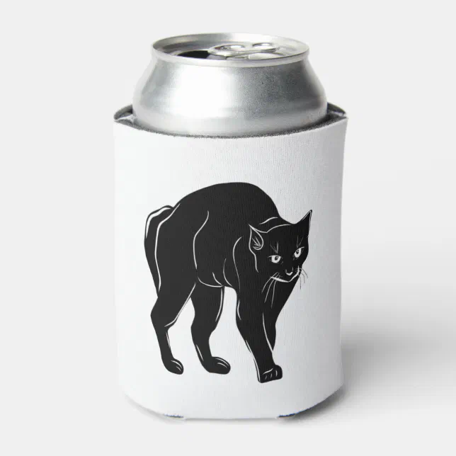 Halloween Prowling Black Cat Silhouette Drawing Can Cooler | Zazzle
