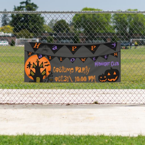 halloween pumpkin and hunted house banner | Zazzle