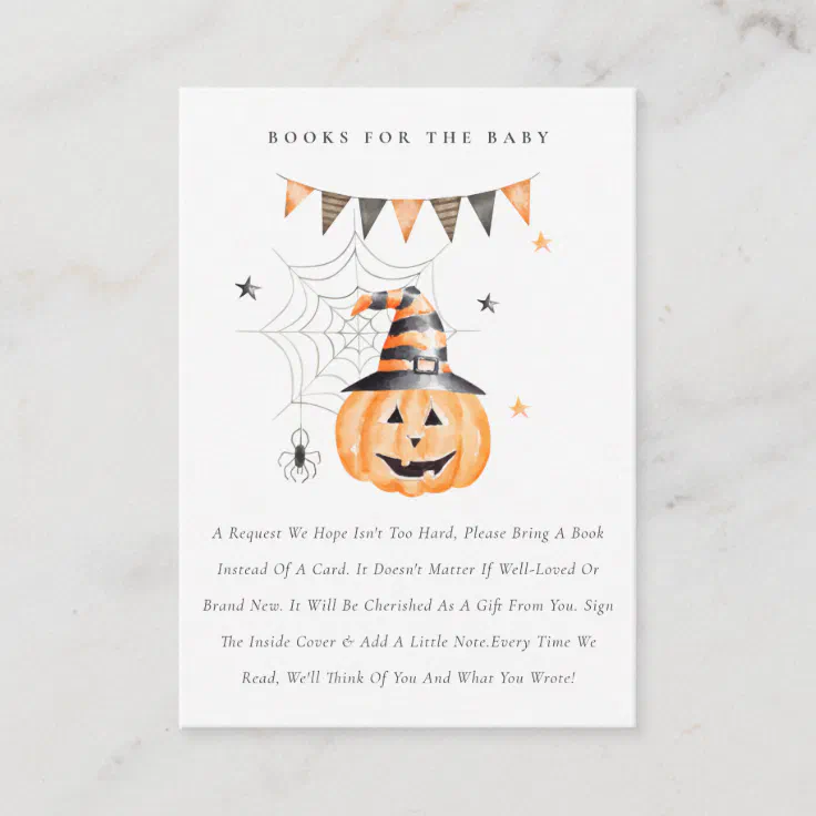 Halloween Pumpkin Boo Books For Baby Shower Enclosure Card | Zazzle