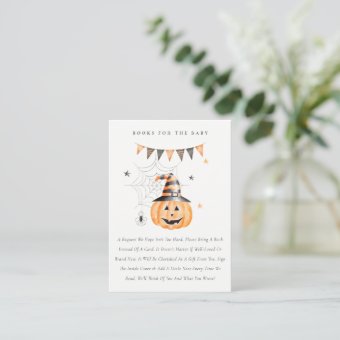 Halloween Pumpkin Boo Books For Baby Shower Enclosure Card | Zazzle