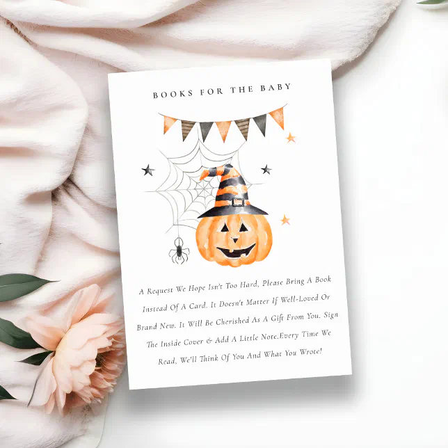 Halloween Pumpkin Boo Books For Baby Shower Enclosure Card | Zazzle