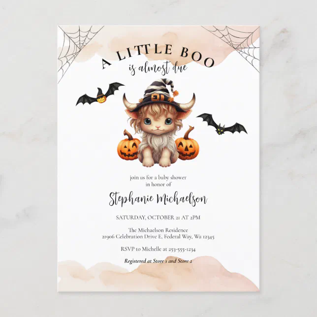 Halloween Pumpkin Cow Little Boo Baby Shower Postcard | Zazzle