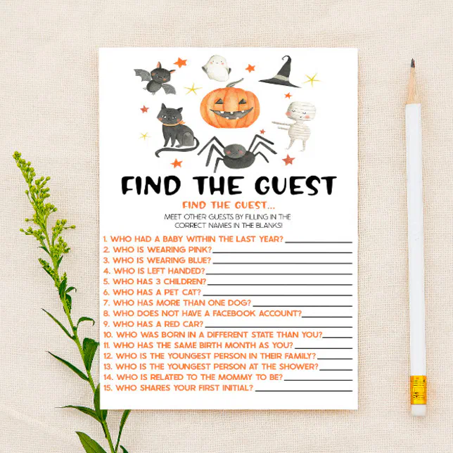 Halloween Pumpkin Find The Guest Baby Shower Game Stationery | Zazzle