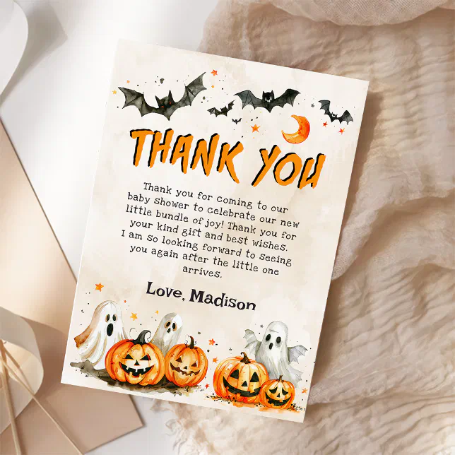 Halloween Pumpkin Ghost Party Thank You Card | Zazzle