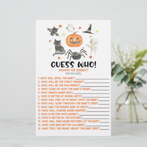 Halloween Pumpkin Guess Who! Baby Shower Game Stationery | Zazzle