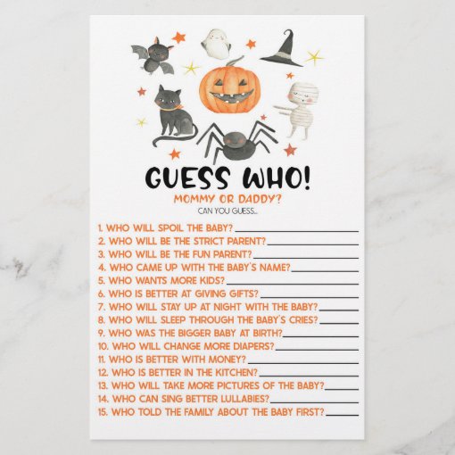 Halloween Pumpkin Guess Who! Baby Shower Game Stationery | Zazzle