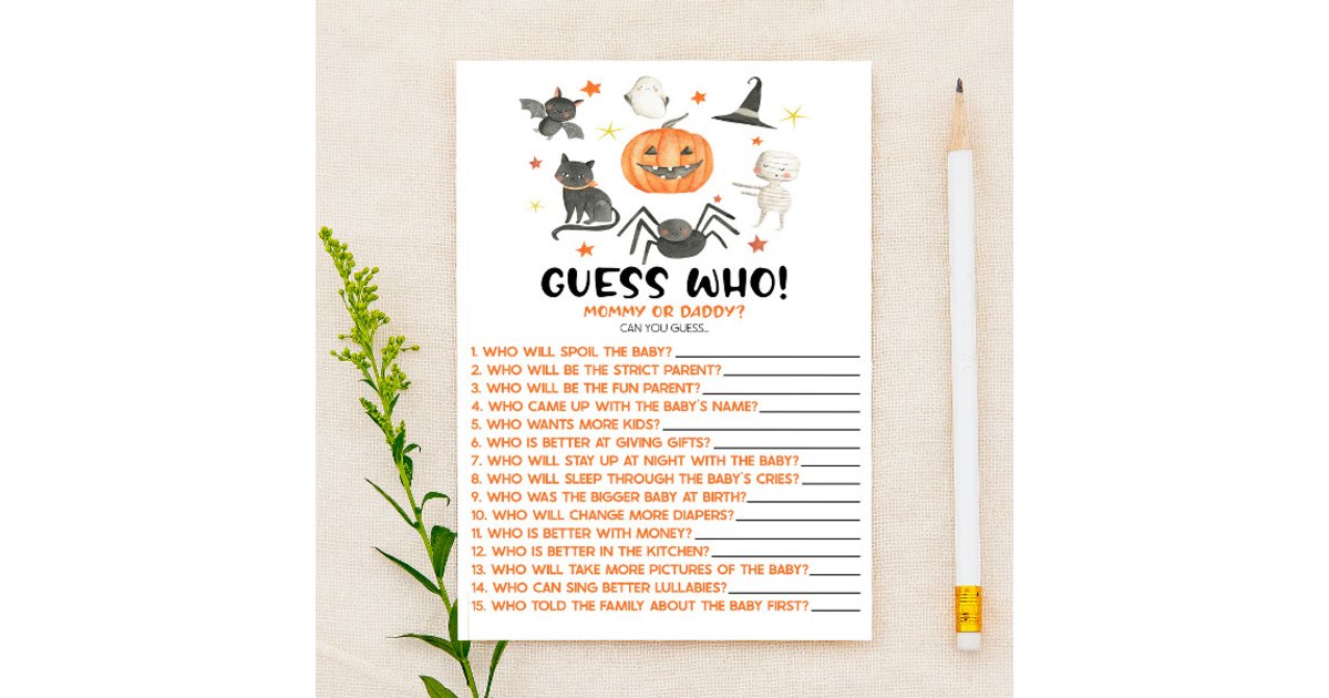 Halloween Pumpkin Guess Who! Baby Shower Game Stationery | Zazzle