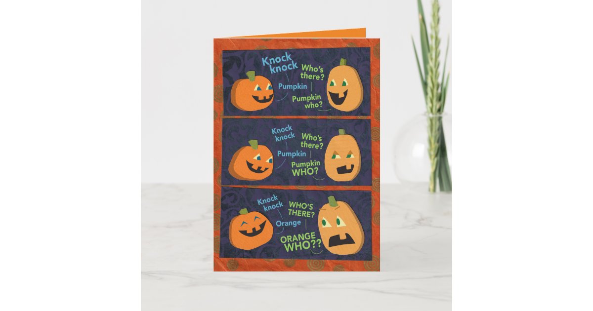 Halloween Pumpkin Knock-Knock Joke Card | Zazzle