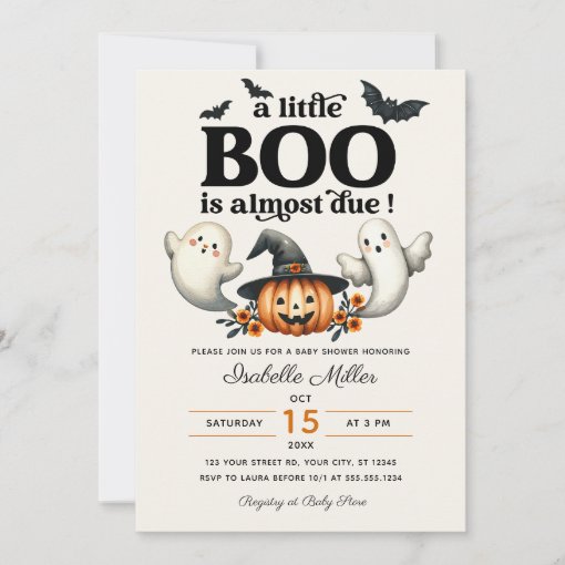 Halloween Pumpkin Little Boo Baby Shower Invitation | Zazzle