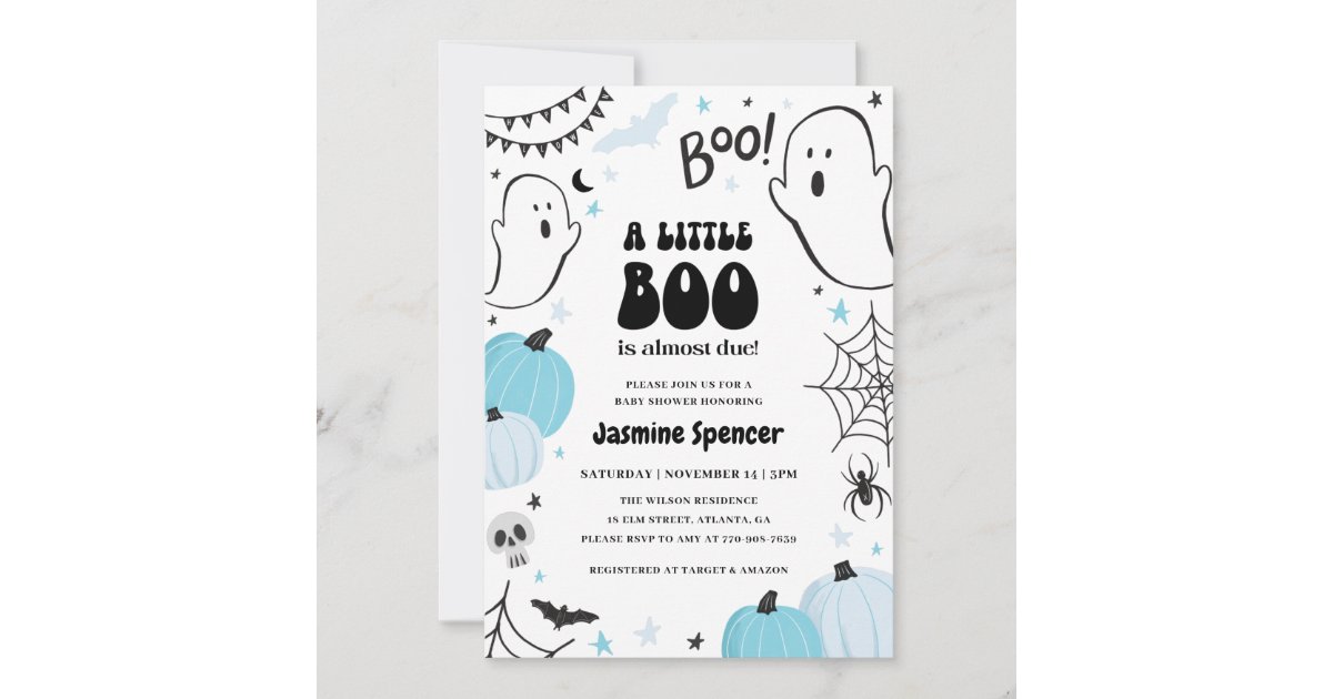 Halloween Pumpkin Little Boo Baby Shower Invitation | Zazzle