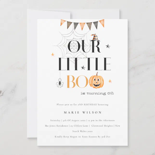 Halloween Pumpkin Little Boo Kids Birthday Invite | Zazzle