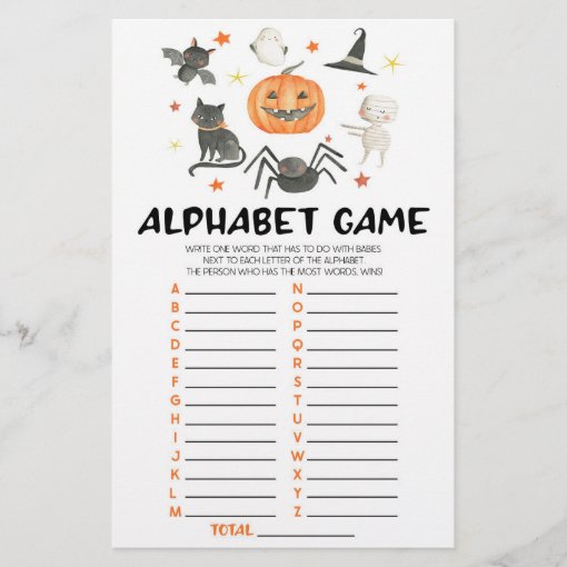 Halloween Pumpkin Spooky Alphabet Baby Shower Game Stationery | Zazzle