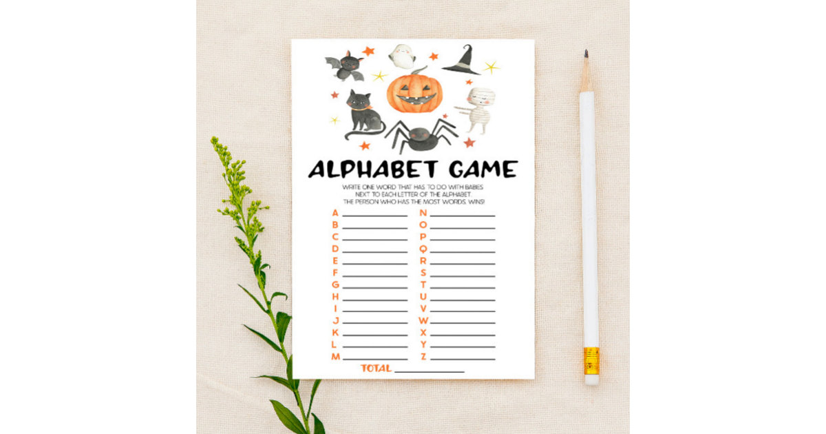 Halloween Pumpkin Spooky Alphabet Baby Shower Game Stationery | Zazzle