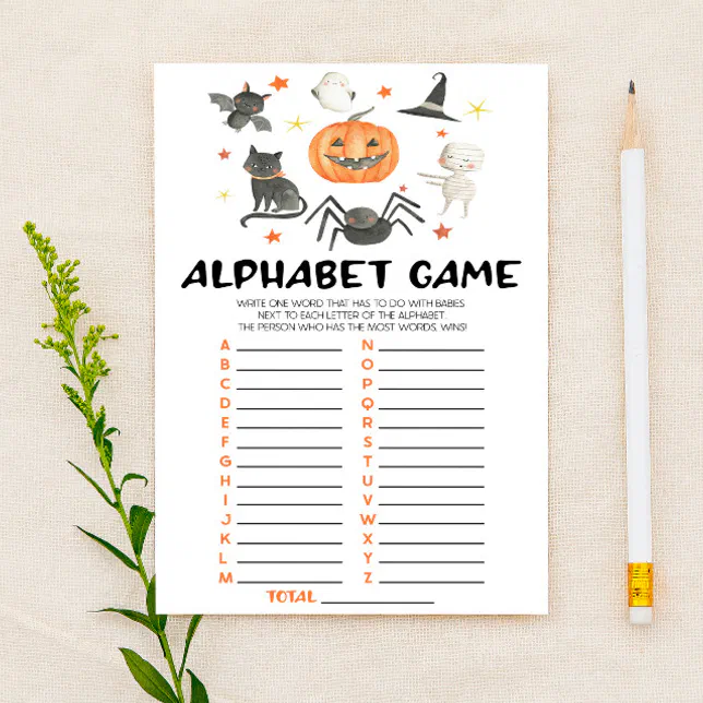 Halloween Pumpkin Spooky Alphabet Baby Shower Game Stationery | Zazzle