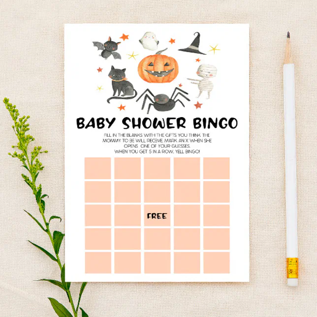 Halloween Pumpkin Spooky Bingo Baby Shower Game Stationery | Zazzle