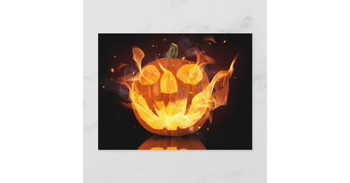 Halloween Pumpkin With Fire Flames Postcard | Zazzle