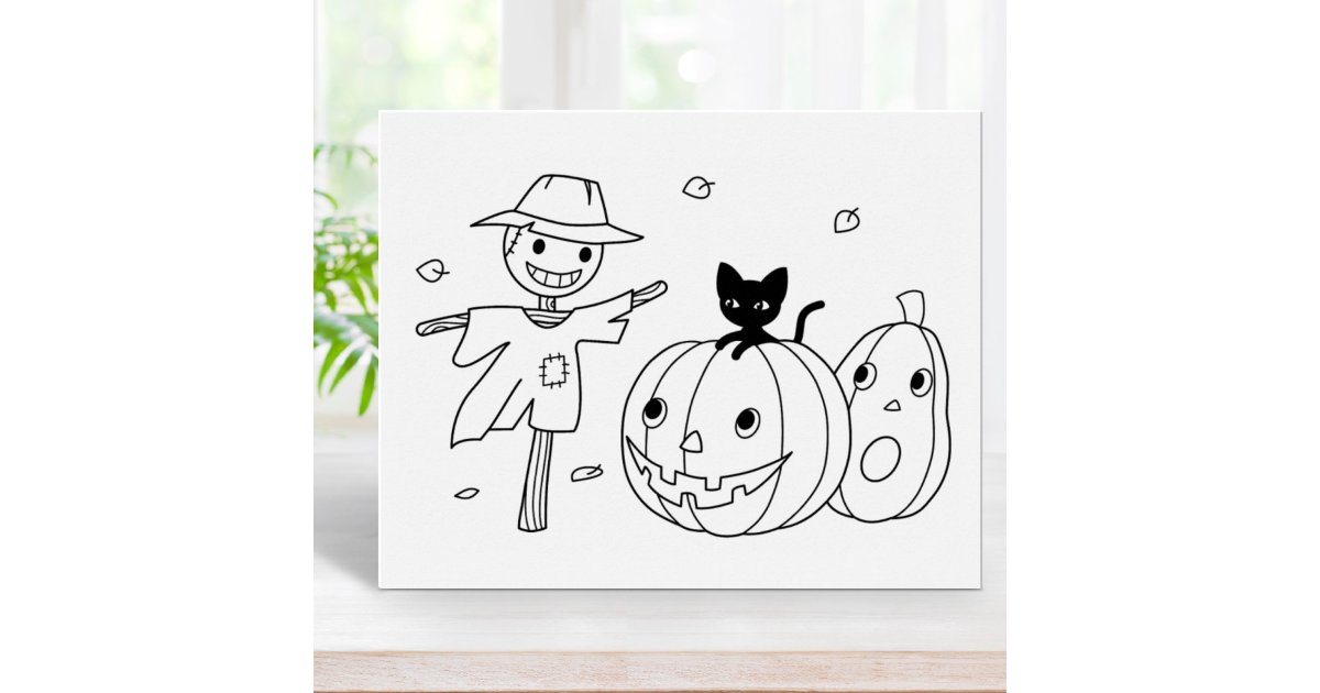 Halloween Pumpkins and Scarecrow Coloring Page Poster | Zazzle