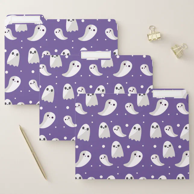 Halloween Purple Cute Ghost Pattern File Folder | Zazzle