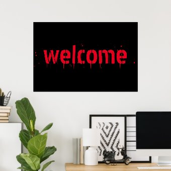 Halloween red bloody scary Welcome decor poster | Zazzle