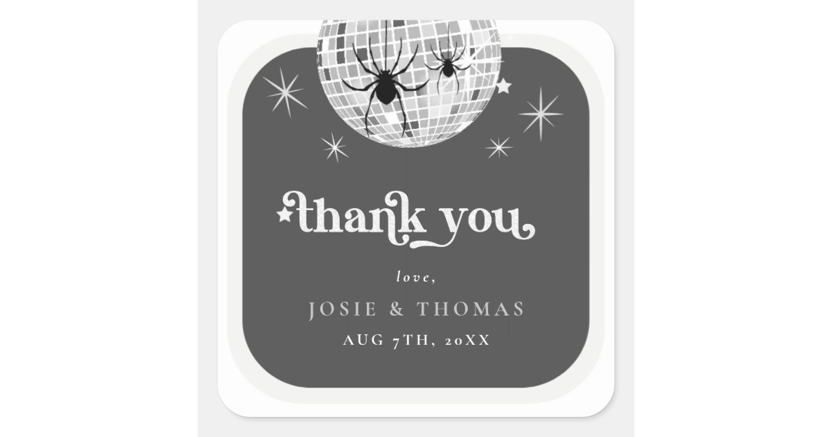 Halloween Retro Disco Spiders & Disco Ball Wedding Square Sticker | Zazzle