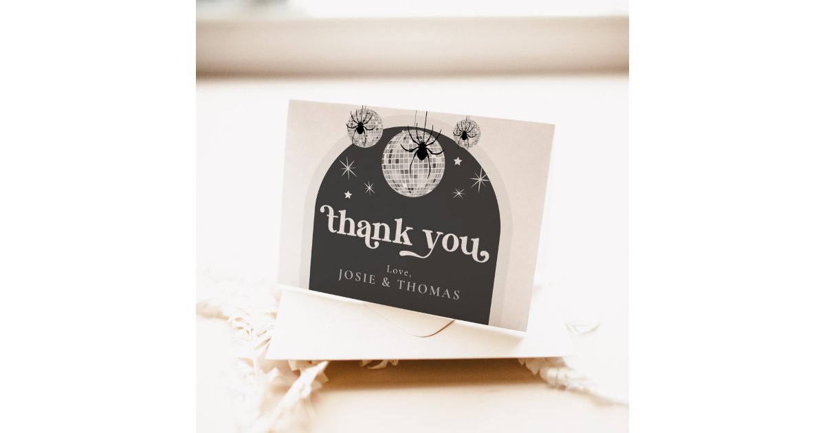 Halloween Retro Disco Spiders & Disco Ball Wedding Thank You Card | Zazzle