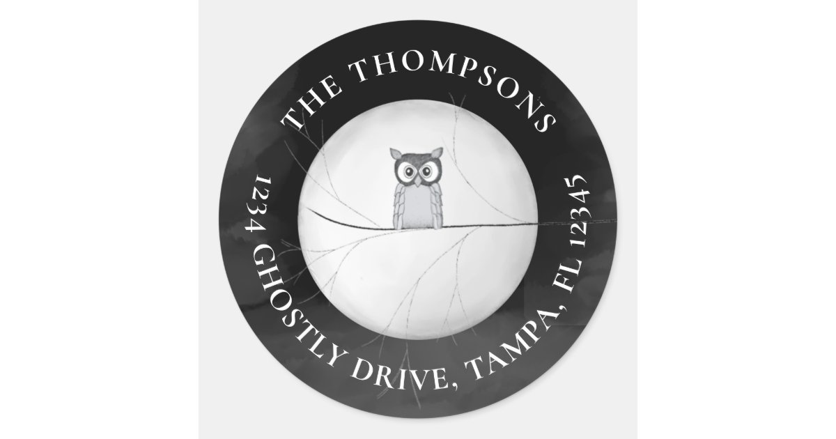 Halloween Return Address Spooky Scary Owl Classic Round Sticker ...