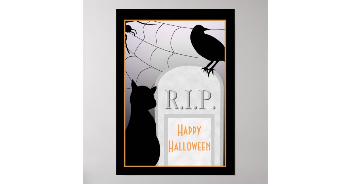 Halloween RIP Tombstone Cat Poster | Zazzle