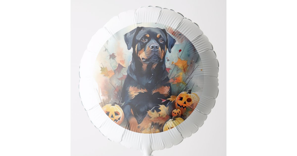 Halloween Rottweiler With Pumpkins Scary Balloon | Zazzle