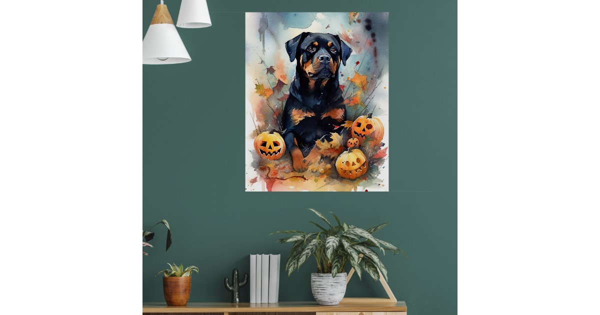 Halloween Rottweiler With Pumpkins Scary Poster | Zazzle