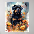 Halloween Rottweiler With Pumpkins Scary Poster | Zazzle