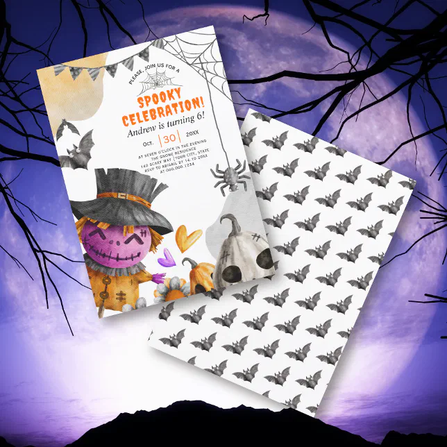 Halloween scarecrow kids birthday Invitation | Zazzle