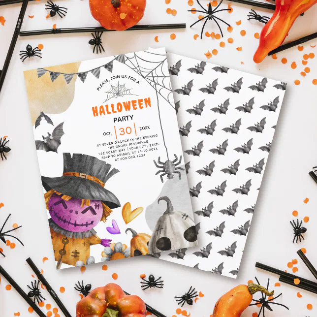 Halloween scarecrow themed party invitation | Zazzle