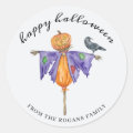 Halloween Scarecrow with Pumpkin Classic Round Sticker | Zazzle