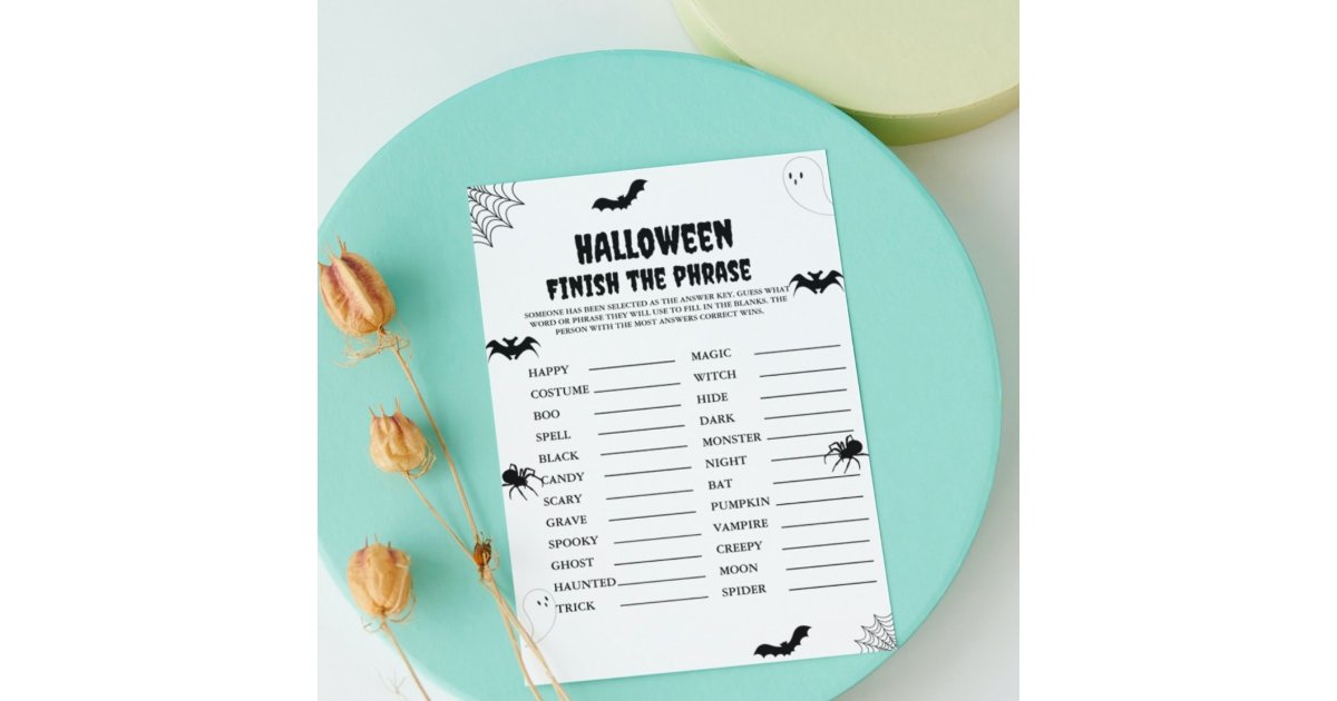 Halloween scary finish the phrase party game card | Zazzle
