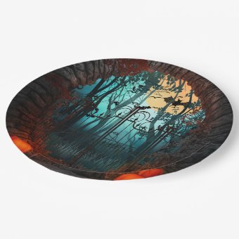 Halloween Scary Scene (2) Both Sizes Paper Plates | Zazzle