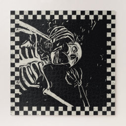 Halloween Scary Skeleton Black White Checkered Jigsaw Puzzle | Zazzle