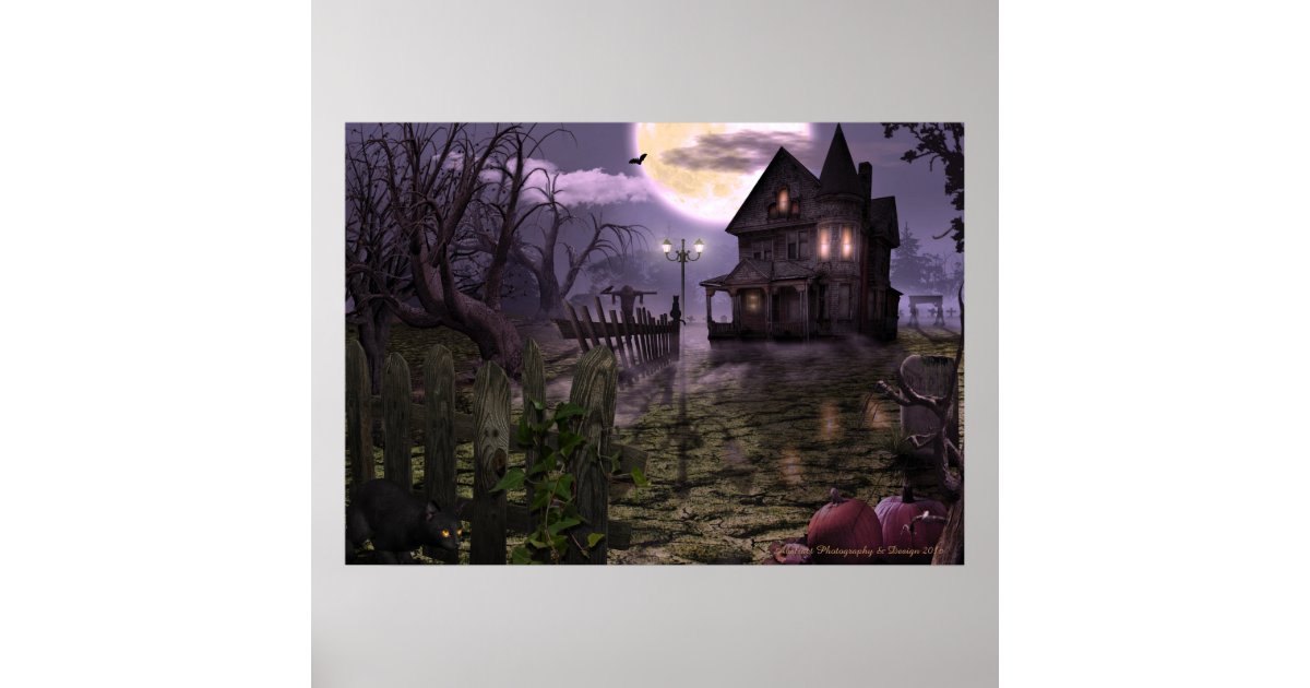 Halloween Scene 28" x 20" Poster | Zazzle