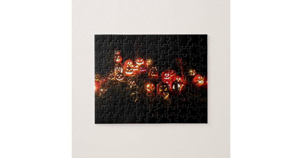 Halloween Scene Filled with Jack-O-Lanterns Jigsaw Puzzle | Zazzle