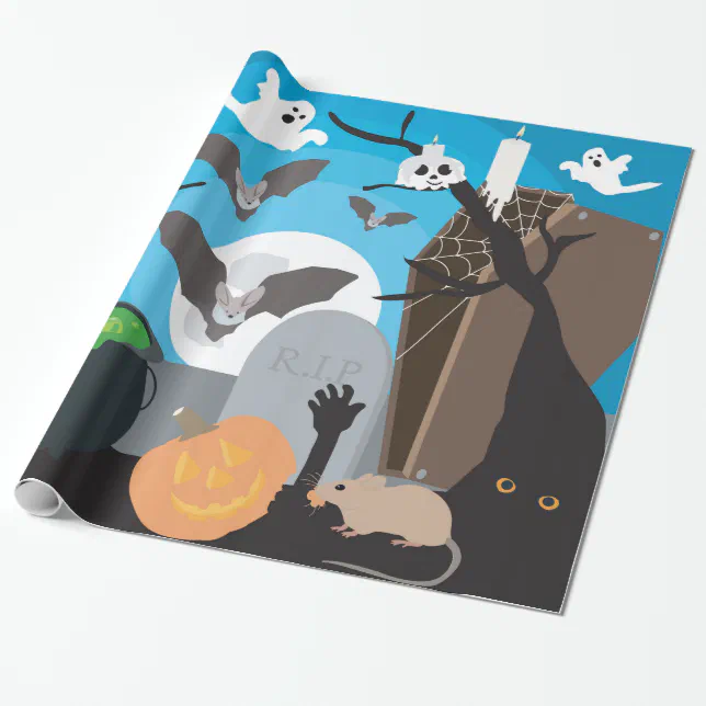 Halloween Scene Wrapping Paper | Zazzle