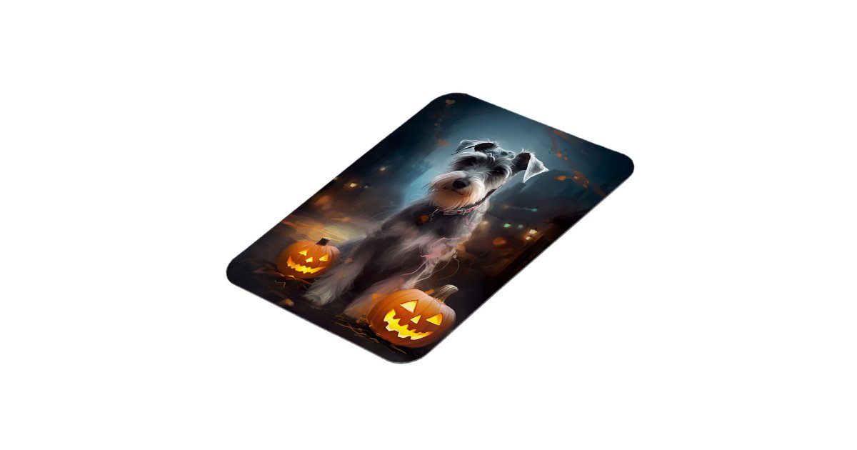 Halloween Schnauzer With Pumpkins Scary Magnet | Zazzle